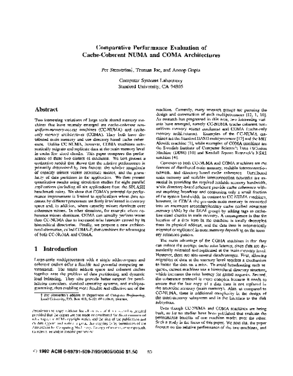 (PDF) Comparative Performance Evaluation of Cache-Coherent NUMA and COMA Architectures