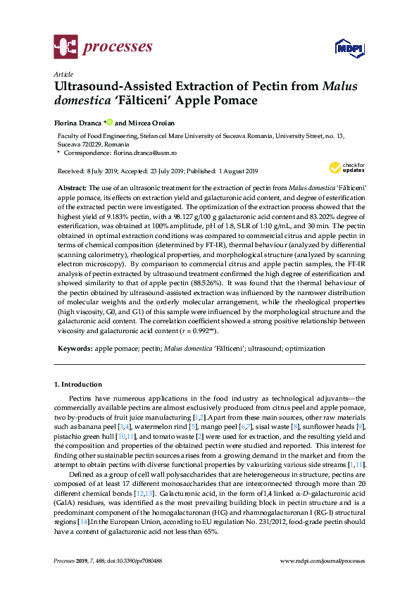 (PDF) Ultrasound-assisted extraction of pectin from sisal waste