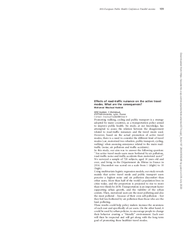 (PDF) Effects of road-traffic nuisance on the active travel modes. What ...