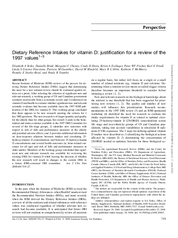 (PDF) Dietary Reference Intakes for vitamin D: justification for a ...