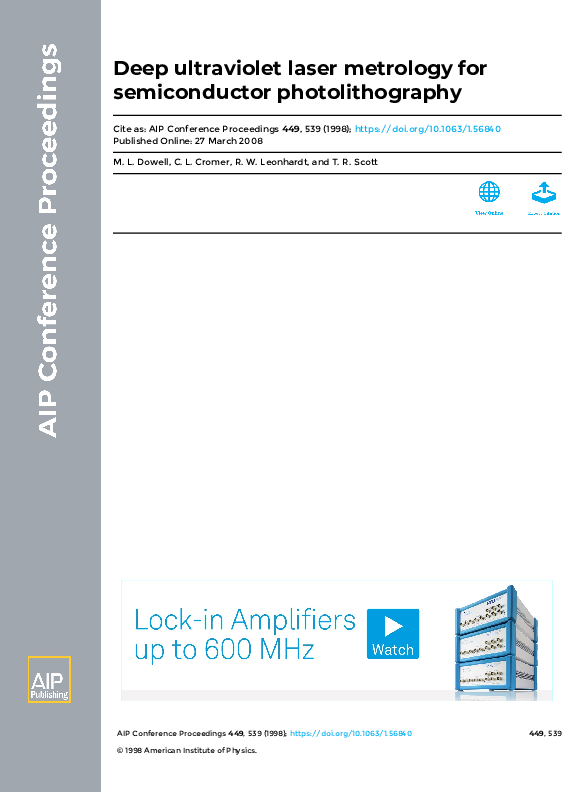(PDF) Deep ultraviolet laser metrology for semiconductor photolithography