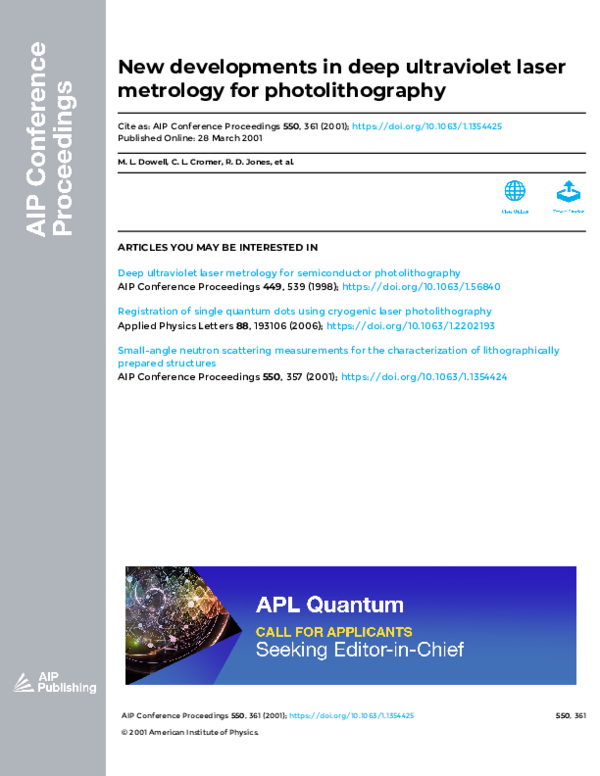 (PDF) New developments in deep ultraviolet laser metrology for ...