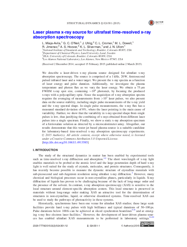 (PDF) Laser plasma x-ray source for ultrafast time-resolved x-ray absorption spectroscopy