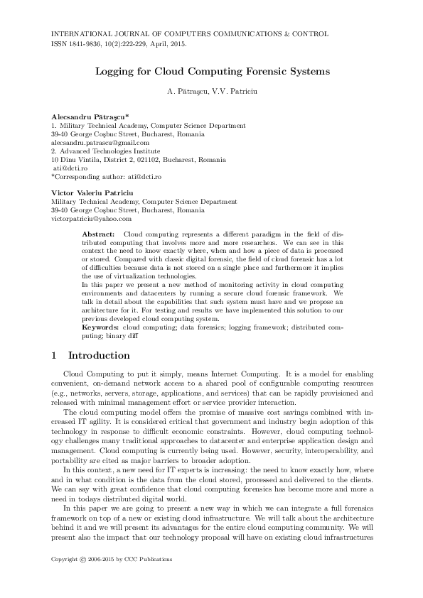 (PDF) Logging for Cloud Computing Forensic Systems