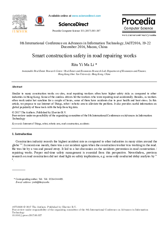 (PDF) Smart construction safety in road repairing works