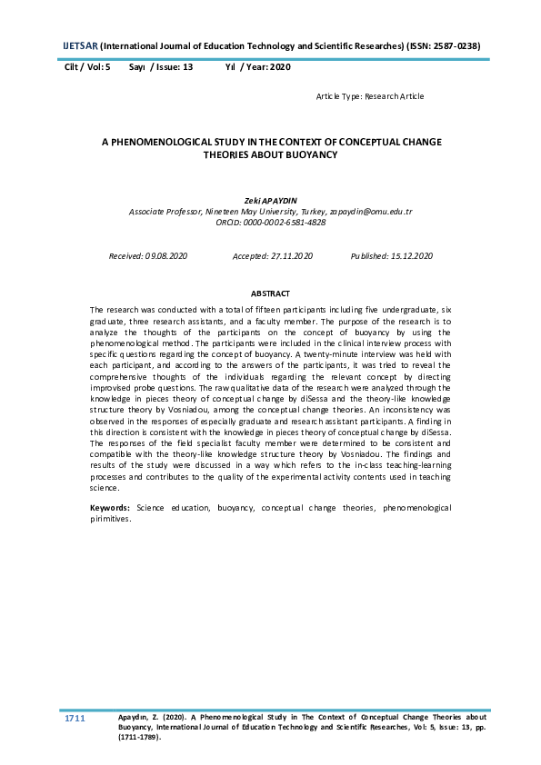 (PDF) A PHENOMENOLOGICAL STUDY IN THE CONTEXT OF CONCEPTUAL CHANGE ...