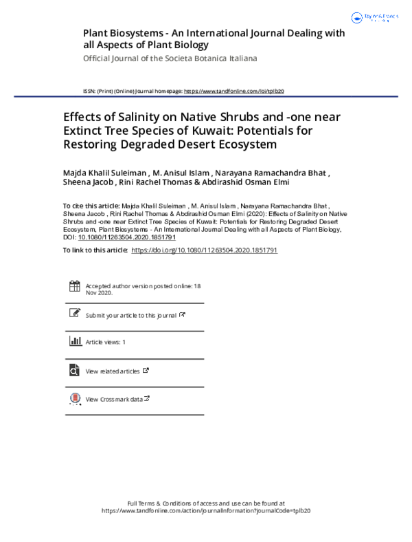 (PDF) Effects of salinity on native shrubs and one near extinct tree ...