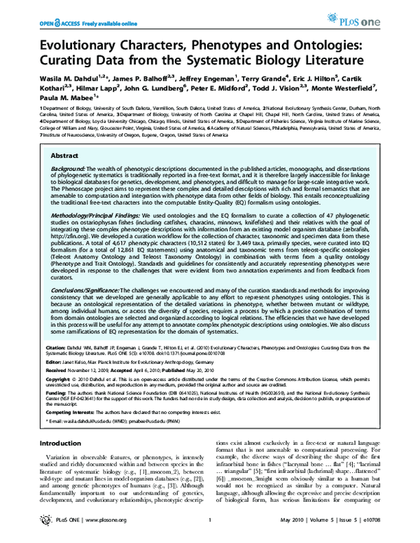 (PDF) Evolutionary Characters, Phenotypes and Ontologies: Curating Data ...