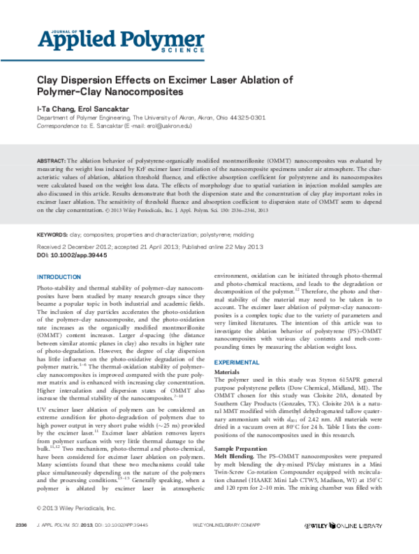(PDF) Clay dispersion effects on excimer laser ablation of polymer-clay ...