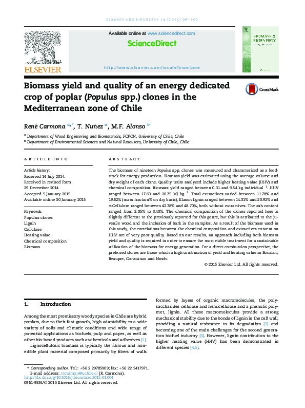 (PDF) Biomass yield and quality of an energy dedicated crop of poplar ...