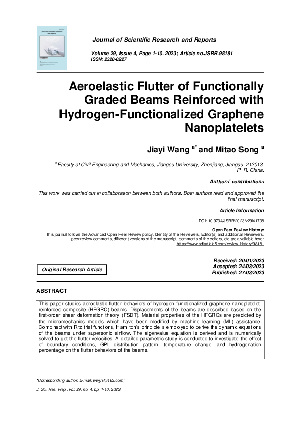 (PDF) Aeroelastic Flutter of Functionally Graded Beams Reinforced with ...