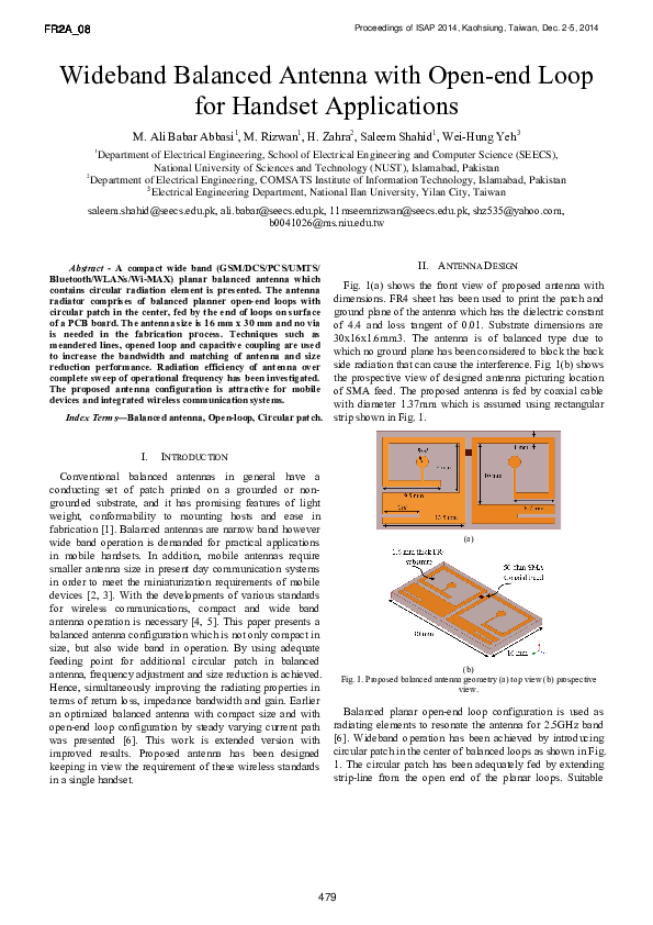 (PDF) Wideband balanced antenna with open-end loop for handset applications