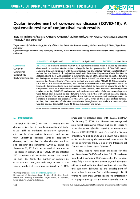 (PDF) Ocular involvment of coronavirus disease (COVID-19): A systematic ...