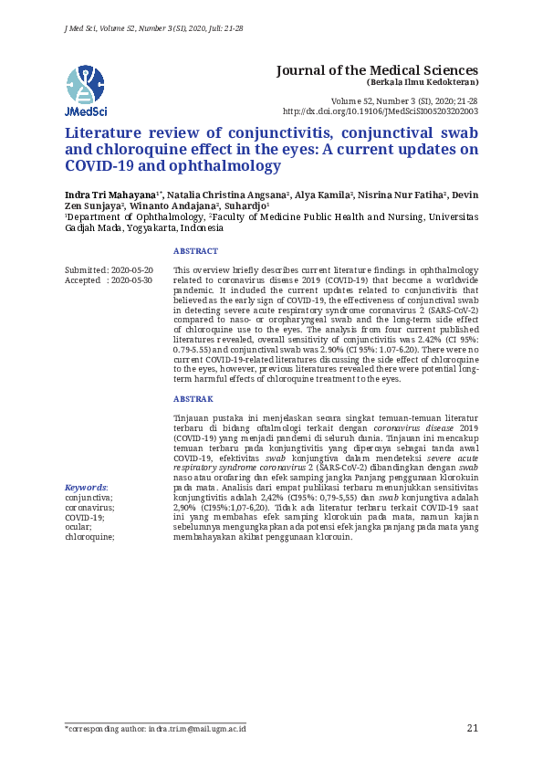 (PDF) Literature review of conjunctivitis, conjunctival swab and ...