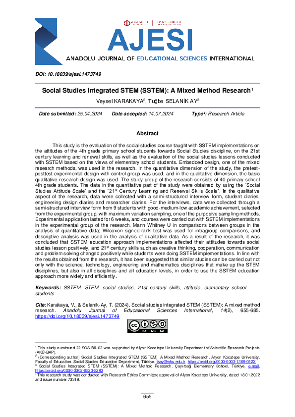 (PDF) Social Studies Integrated STEM (SSTEM): A Mixed Method Research 1