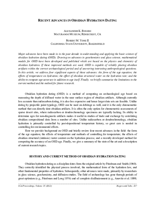 (PDF) RECENT ADVANCES IN OBSIDIAN HYDRATION DATING