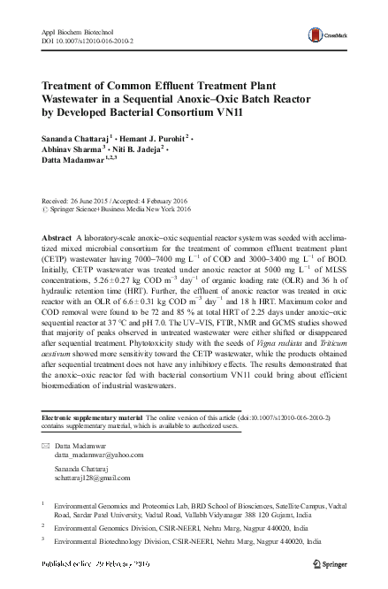 (PDF) Treatment of Common Effluent Treatment Plant Wastewater in a ...