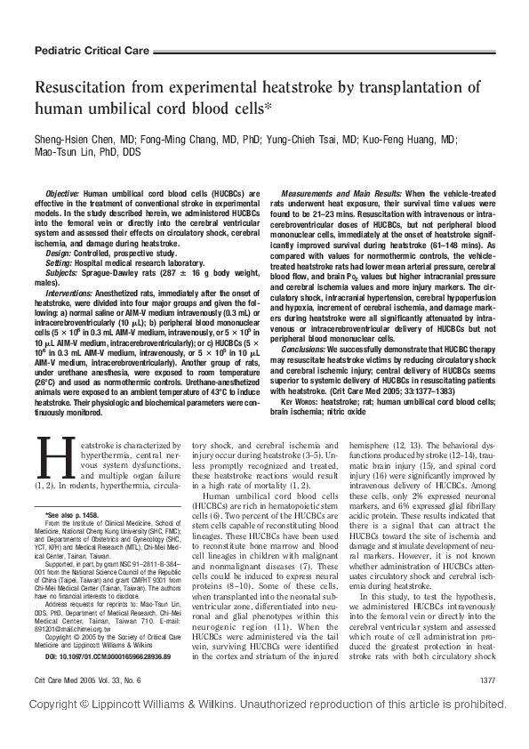 (PDF) Resuscitation from experimental heatstroke by transplantation of ...