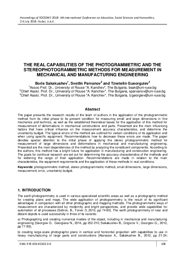 (PDF) The Real Capabilities of the Photogrammetric and the Stereophotogrammetric Methods for ...