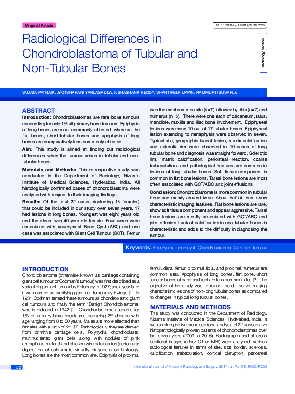 (PDF) Radiological Differences in Chondroblastoma of Tubular and Non ...