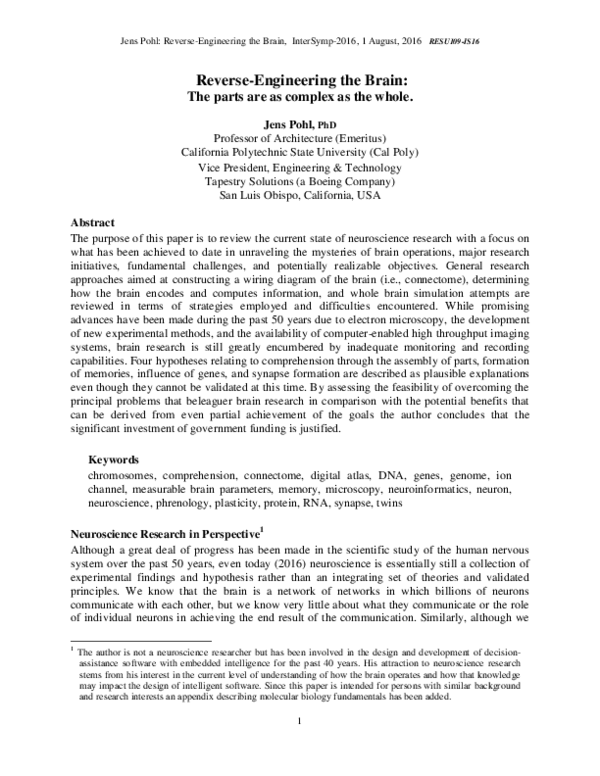 (PDF) Reverse-Engineering the brain: The parts are as complex as the whole