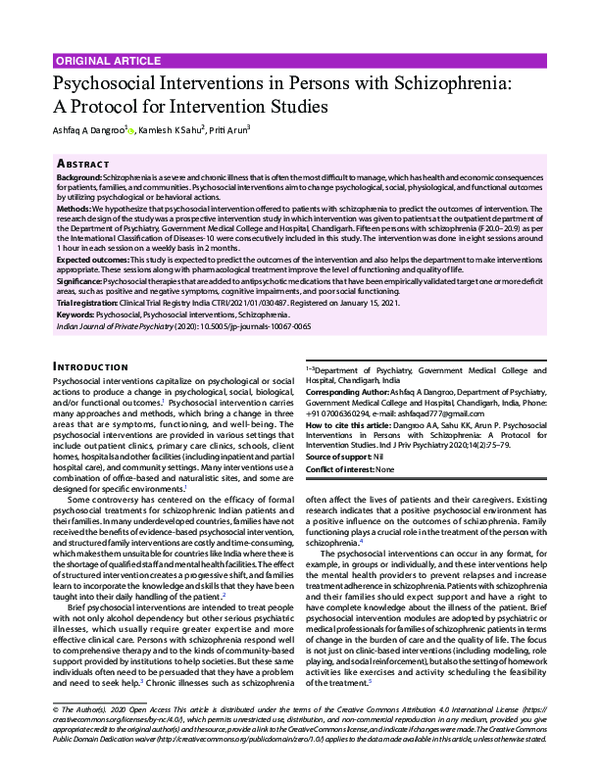 (PDF) Psychosocial Interventions in Persons with Schizophrenia: A ...
