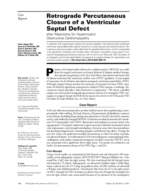(PDF) Retrograde percutaneous closure of a ventricular septal defect ...
