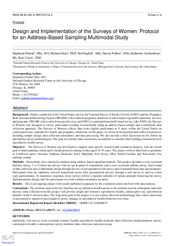 (PDF) Design and Implementation of the Surveys of Women: Protocol for ...