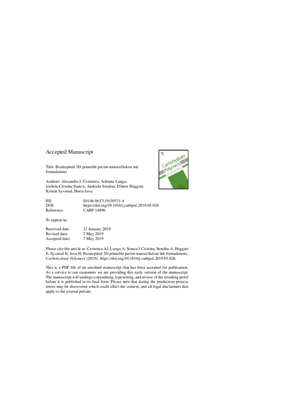 (PDF) Bioinspired 3D printable pectin-nanocellulose ink formulations