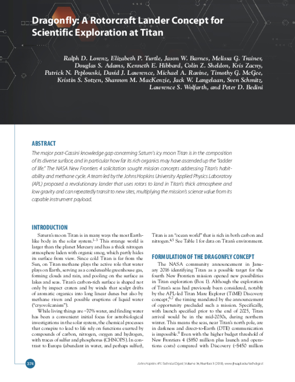 (PDF) Dragonfly: A rotorcraft lander concept for scientific exploration ...
