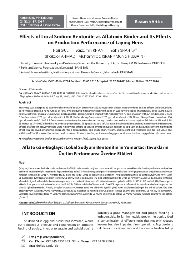 (PDF) Effects of Local Sodium Bentonite as Aflatoxin Binder and Its ...