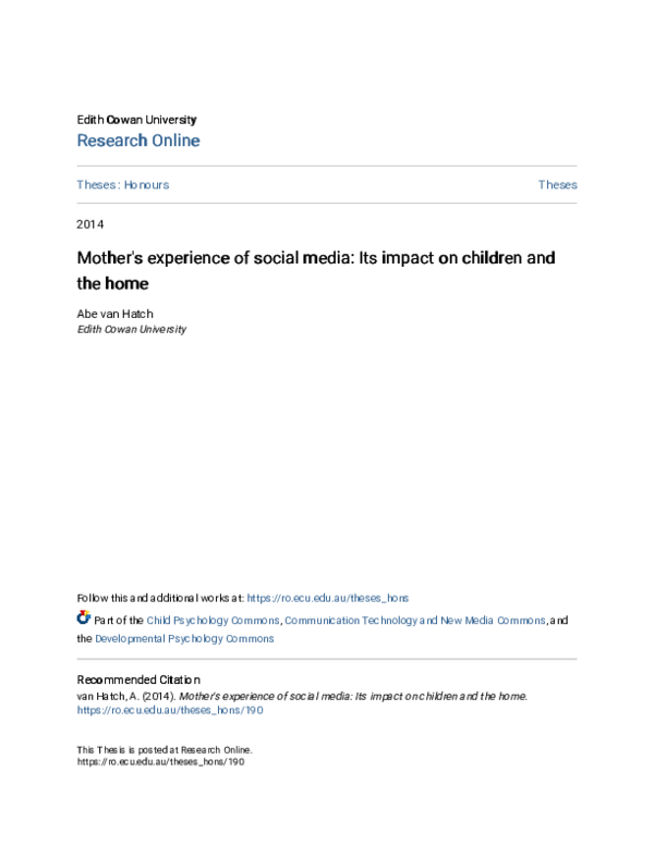 (PDF) Mother's experience of social media: Its impact on children and ...