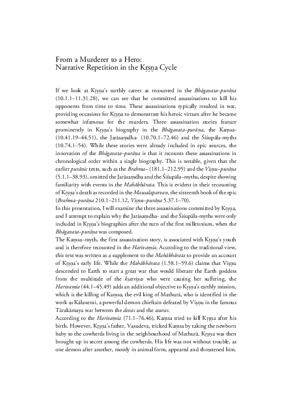 (PDF) From a Murderer to a Hero: Narrative Repetition in the Kṛṣṇa-cycle