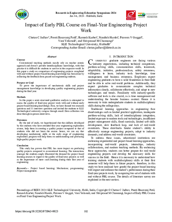 (PDF) Impact of Early PBL Course on Final-Year Engineering Project Work