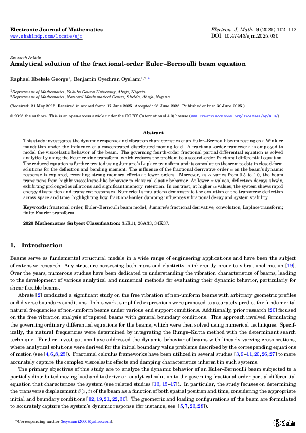 (PDF) Analytical solution of the fractional-order Euler-Bernoulli beam equation