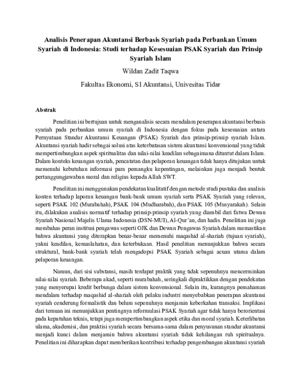 (PDF) Analisis Penerapan Akuntansi Berbasis Syariah pada Perbankan Umum Syariah di Indonesia ...