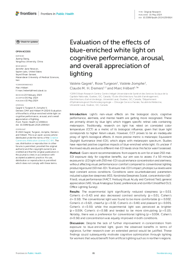 (PDF) Evaluation of the effects of blue-enriched white light on ...