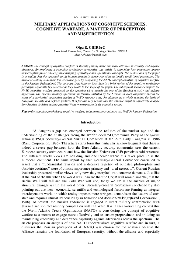 (PDF) Military Applications of Cognitive Sciences: Cognitive Warfare, a ...