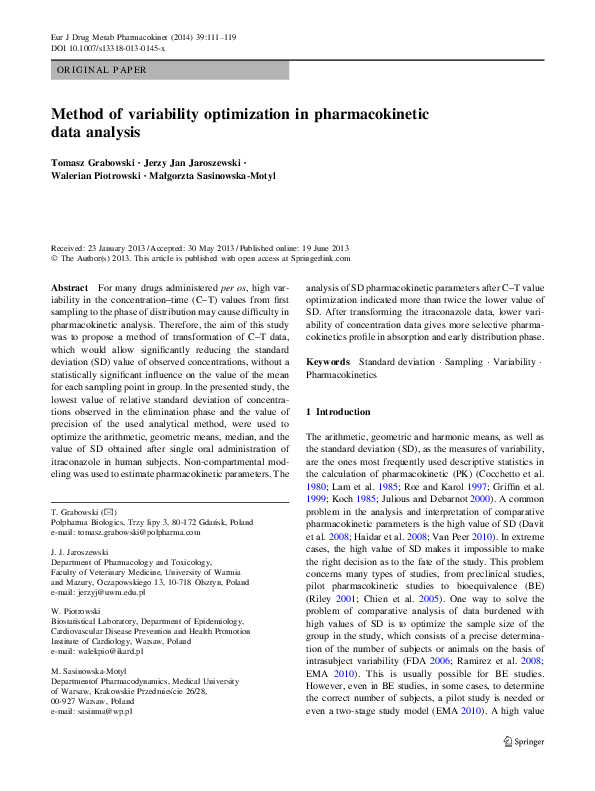 (PDF) Method of variability optimization in pharmacokinetic data analysis