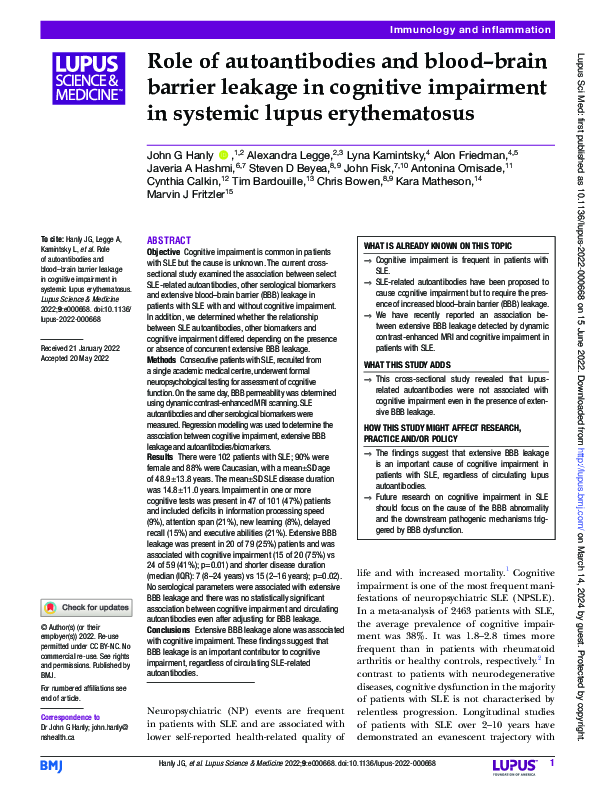 (PDF) Role of autoantibodies and blood–brain barrier leakage in ...
