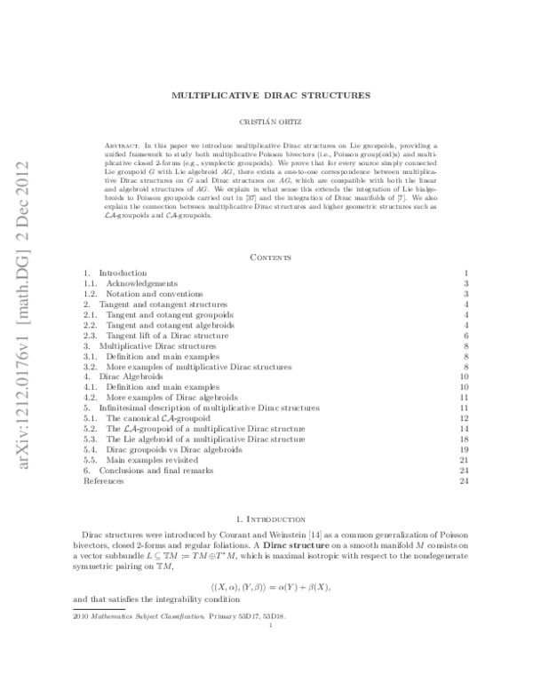 (PDF) Multiplicative Dirac Structures
