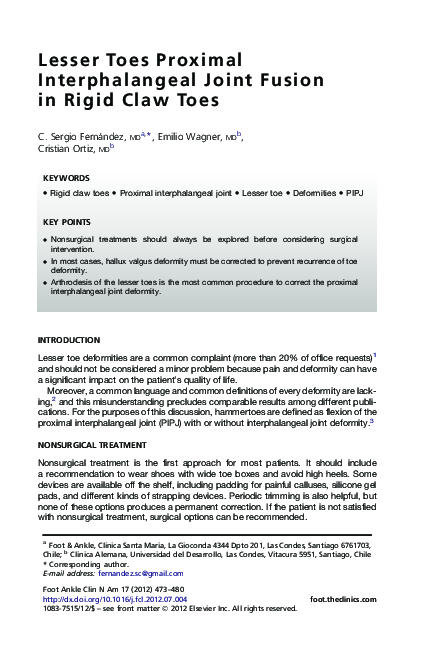 (PDF) Lesser Toes Proximal Interphalangeal Joint Fusion in Rigid Claw Toes
