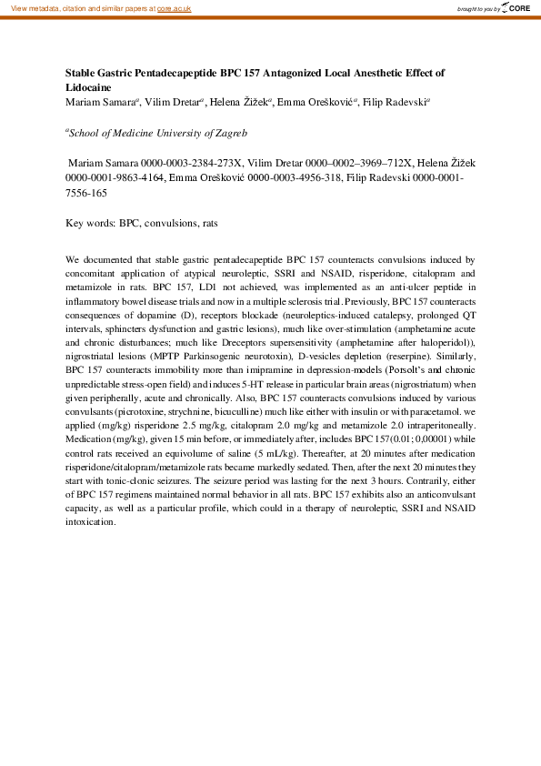 (PDF) Stable Gastric Pentadecapeptide BPC 157 Antagonized Local ...