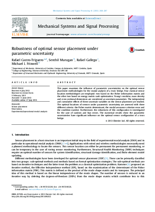 (PDF) Robustness of optimal sensor placement under parametric uncertainty