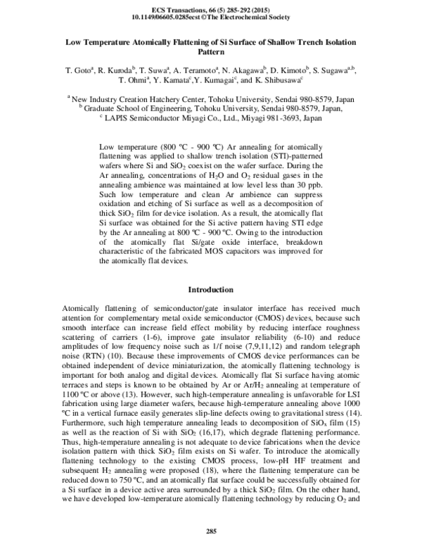 (PDF) Low Temperature Atomically Flattening of Si Surface of Shallow ...