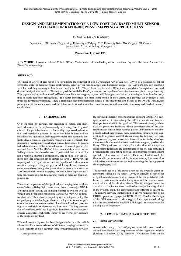 (PDF) Design and Implementation of a Low-Cost Uav-Based Multi-Sensor Payload for Rapid-Response ...
