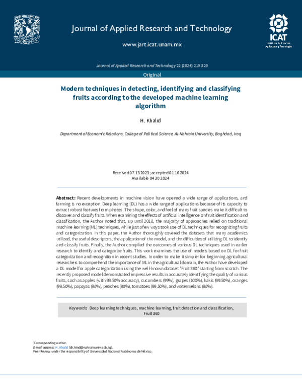 (PDF) Modern techniques in detecting, identifying and classifying fruits according to the ...