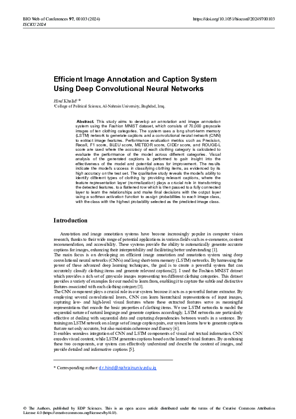 (PDF) Efficient Image Annotation and Caption System Using Deep Convolutional Neural Networks