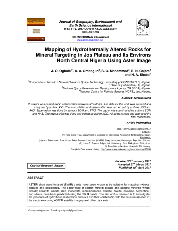 (PDF) Mapping of Hydrothermally Altered Rocks for Mineral Targeting in ...