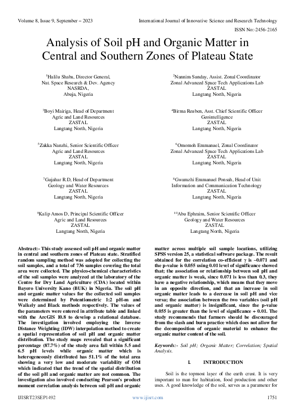 (PDF) Analysis of Soil pH and Organic Matter in Central and Southern ...